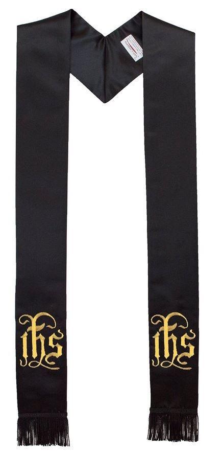 IHS Jet Black 94" Long Clergy Stole