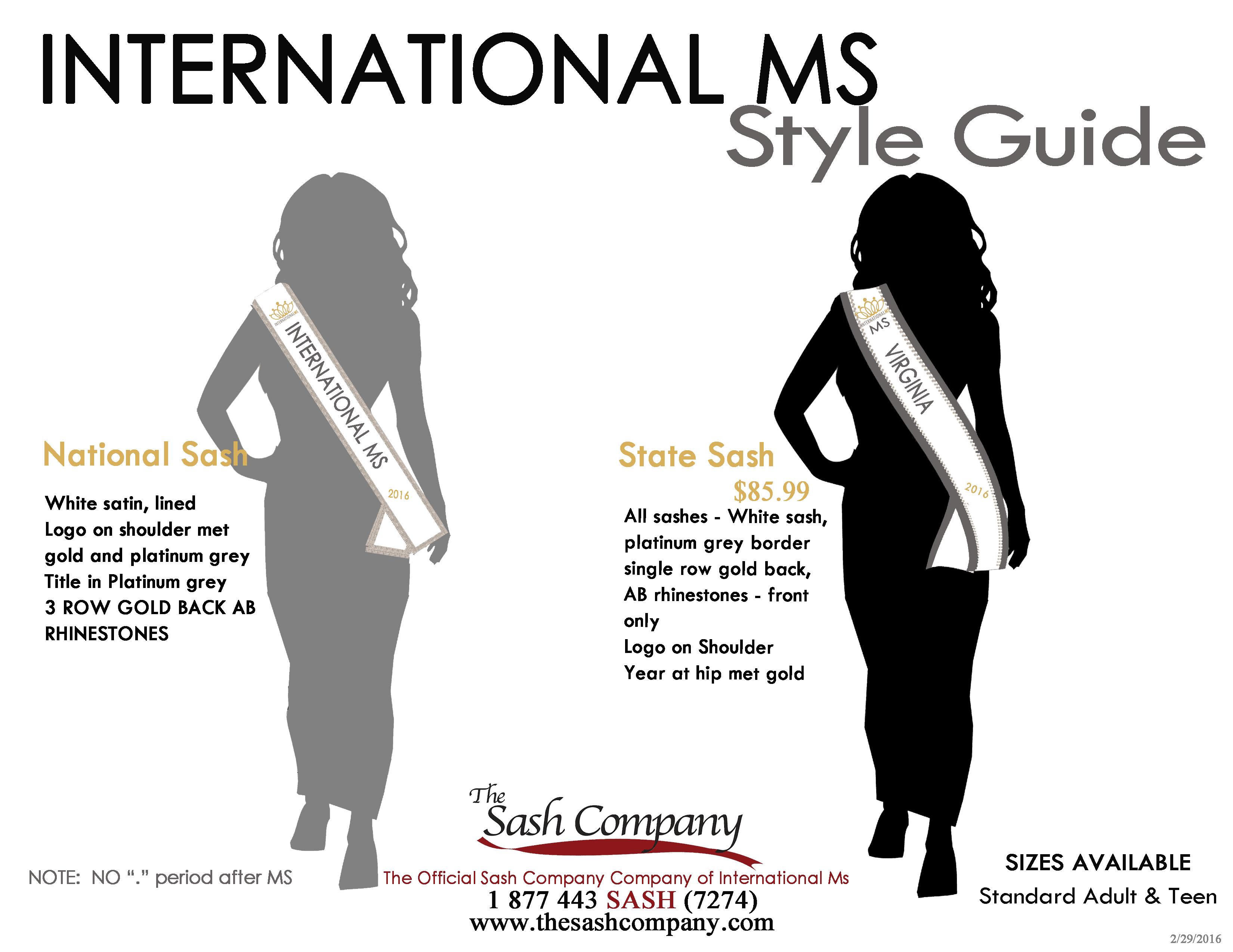 Official International Ms. Pageant Sashes